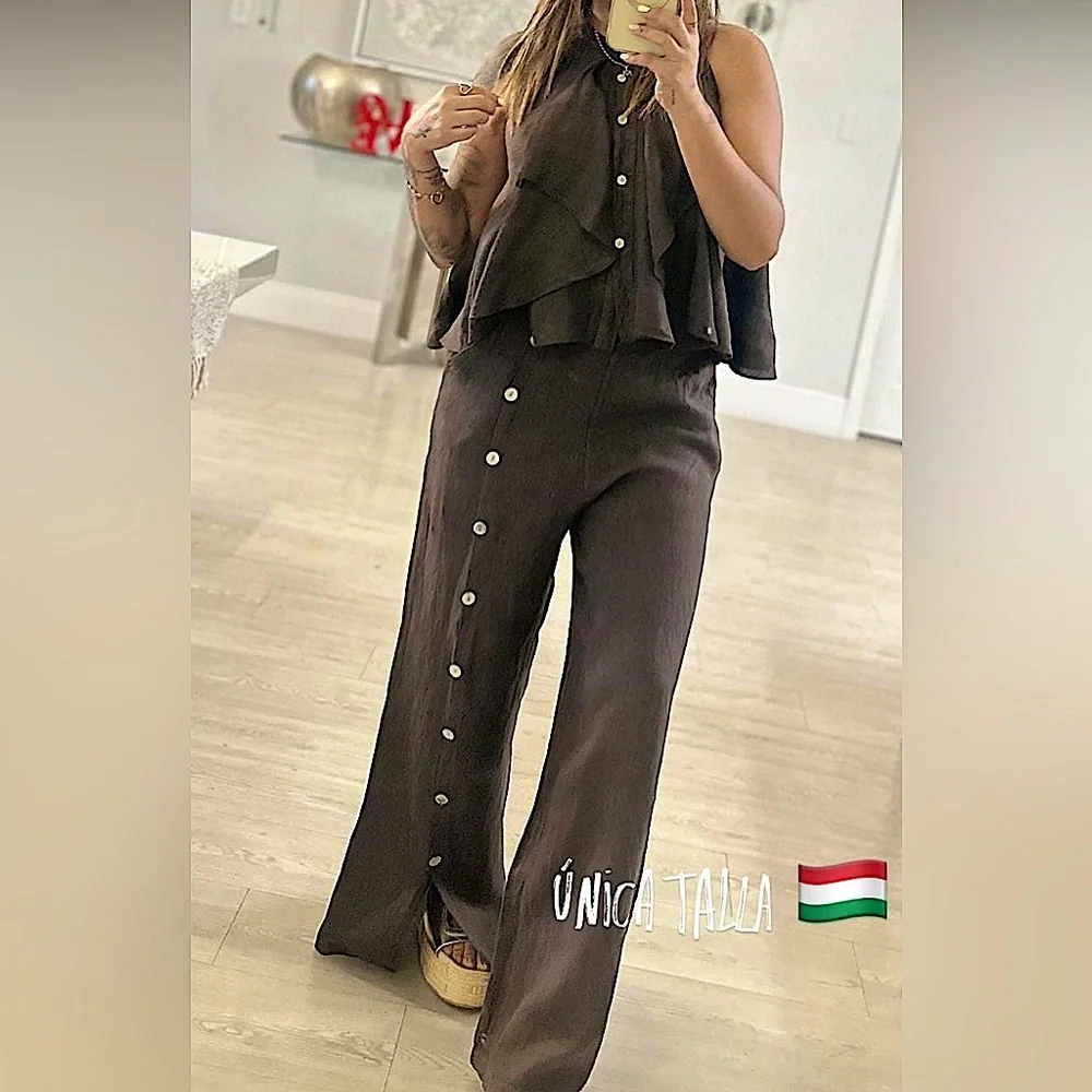 puro lino | Pants & Jumpsuits | Puro Lino Italian Linen Ruffled ...
